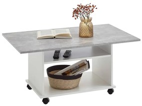 Konferenční stolek Robbey s kolečky | betonově šedý/bílý