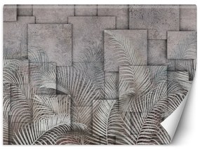 Fototapeta, Palmové listy 3d šedá - 100x70 cm
