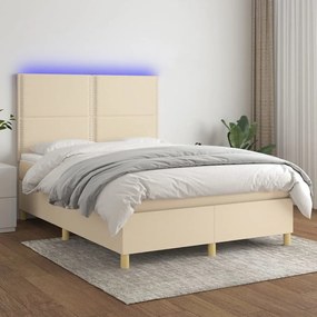 Box spring postel s matrací a LED krémová 140x190 cm textil,  3135354
