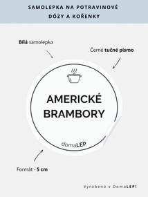 Samolepka na kořenky AMERICKÉ BRAMBORY bílá 5 cm tučné písmo