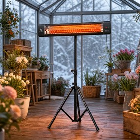 Outsunny Infračervený topný radiátor 2500 W terasový topič s dotykovým ovládáním a dálkovým ovládáním, 3 stupně výkonu, výškově nastavitelný stojan