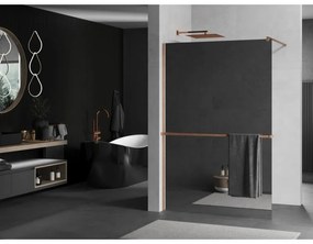 Mexen Kioto+, sprchová zástěna Walk-In s poličkou a věšákem 120 x 200 cm, 8mm sklo vzor zrcadlo, měděný matný profil, 800-120-121-65-50