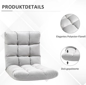 HOMCOM skládací podlahové křeslo 3 v 1 s nastavitelným opěradlem 13 poloh skládací lehátko šedé z kovové pěny 55x71x53,5cm do obývacího pokoje a na z…
