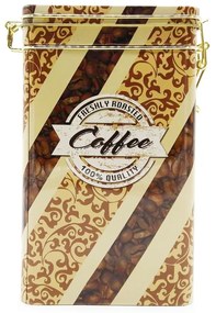 Plechová dóza Freshly roasted, 500 g – hnědá, lesklý povrch, s patentním uzávěrem, s kávovým motivem, na kávu a bylinky