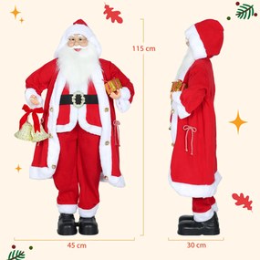 HOMCOM Santa Claus 1,15 m stojící Santa Claus s dárkem a vánoční zvonkohrou do interiéru, červený