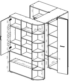 Rohová šatna - šatní skříň Cariba, dub san remo/grafit