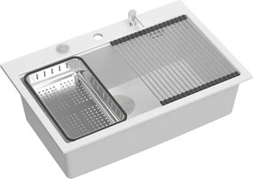 Bílý kuchyňský granitový dřez QUADRON Marc 110 s příslušenstvím bez baterie