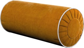 Válečkový polštář se sklady a ozdobným lemováním barva žlutá látka lesklé, sametová