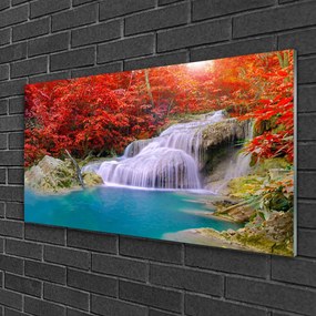 Obraz na skle Podzimní Vodopád Les 100x50 cm