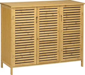 HOMCOM Bambusový botník se 3 žaluziovými dveřmi, nastavitelnými policemi pro 16 párů bot na chodbu 100x35x80 cm Přírodní | Aosom