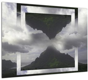 Skleněný obraz - Hory na Islandu, geometrická koláž (70x50 cm)