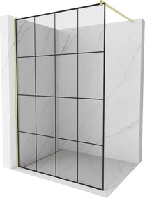 Mexen Kioto, sprchová zástěna Walk-In 150 x 200 cm, 8mm čiré sklo černý vzor, ​​zlatý matný profil, 800-150-101-55-77