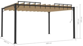 vidaXL Marketos Altán s lamelovou střechou 3 x 4 m taupe tkanina a hliník