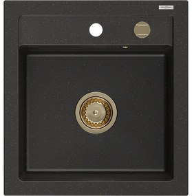 Mexen Vito 1-miskový granitový dřez 520 x 490 mm, Černá/Zlatá kovová, sifon Zlatá - 6503521000-75-G