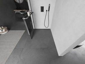 Mexen Kioto+ L, sprchová zástěna Walk-In s poličkou a věšákem 90 x 200 cm, 8mm čiré sklo černý vzor, ​​grafitový profil, 800-090-123-66-77