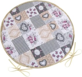 Bellatex Sedák DITA kulatý hladký průměr 40 cm Patchwork Šedá,Béžová,Vínová