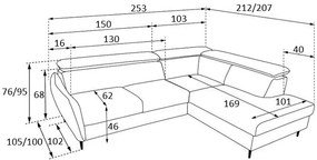 Rohová sedací souprava Othello, hořčicově žlutá látka, pravý roh