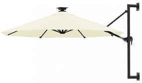 Nástěnný slunečník s LED světly Ø 300 cm látka / kov Dekorhome Šedohnědá taupe