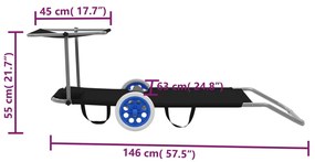 vidaXL Marketos Skládací zahradní lehátko se stříškou a kolečky ocel černé