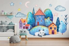 Nádherná nálepka do dětského pokojíka kouzelný nočný svět ospalé pandy 150 x 300 cm