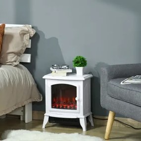 HOMCOM Volně stojící elektrický krb, plamenový efekt, 2 režimy vytápění 1000W/2000W, tvrzené sklo, bílá, 36,5x24x45,5 cm