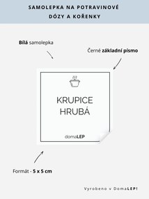 KRUPICE HRUBÁ– průhledná samolepka na dózu, základní písmo, 5 × 5 cm | DomaLEP