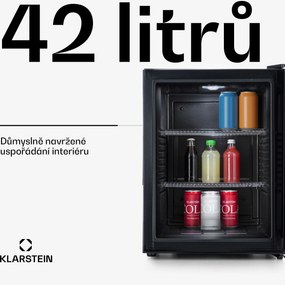 Klarstein Brooklyn 42 Silver, mini lednice, energetická třída E, skleněné dveře, LED, police, stříbrná