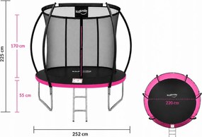 TRENDIE Trampolína s vnitřní sítí 252 cm růžová + žebřík