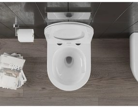 Mexen Carmen, závěsná WC mísa 490x365x340 mm, Rimless Tornádo + WC sedátko z duroplastu, bílá lesklá, 30880300T