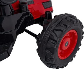 Ramiz Dětský bagr-traktor na baterie červený + pohyblivé rameno s lžící + dálkové ovládání + pomalý start + FM rádio + LED
