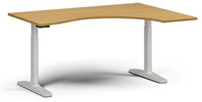 Výškově nastavitelný stůl, elektrický, 675-1325 mm, ergonomický pravý, deska 1600x1200 mm, bílá podnož, buk