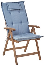 Sada 6 zahradních skládacích židlí z tmavého akáciového dřeva s modrými polštáři AMANTEA Beliani