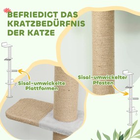 PawHut Kočičí škrabadlo, 5úrovňový design, hračky, sisalové sloupky, plyšová látka, světle šedé