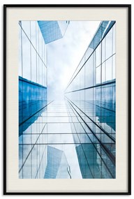 Plakát Moderní mrakodrap - modrá obloha uprostřed skleněné architektury