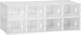 HOMCOM Botník DIY zásuvný s 8 přihrádkami, obdélníkový botník, plast, průhledný, 25x35x19cm