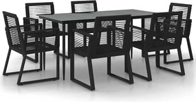 7dílný zahradní jídelní set černý PVC ratan 3156549