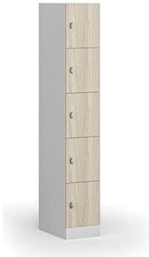 Šatní skříňka S1 s úložnými boxy, 5 boxů, 1850 x 300 x 500 mm, demont, otočný zámek, laminované dveře, dub přírodní