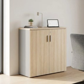 Nízká skříň SimpleOffice 80 x 40 x 80 cm, dub světlý / šedá