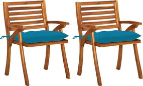 vidaXL Zahradní jídelní židle s poduškami 2 ks masivní akáciové dřevo [3060858] Barva: Světle modrá