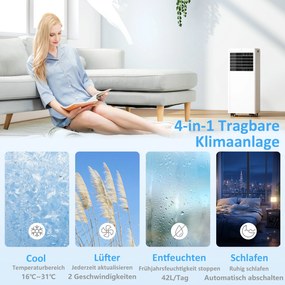 Přenosná klimatizace 9000 BTU, 4 v 1 s chlazením, odvlhčovačem, ventilátorem, režimem spánku