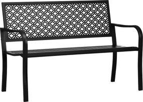 Zahradní lavička Outsunny 2místná lavička s opěradlem a područkami, ocel, max. 240 kg, květinový vzor, černá, 127 x 63 x 83 cm pro zahradu a terasu |…