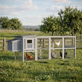 PawHut dřevěný kurník s výběhem pro 3–4 nosnice, 264 x 82 x 89 cm — asfaltová střecha, potah z Oxford tkaniny, hnízdní box, bidýlka, výsuvný podnos —…