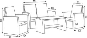 Zahradní sedací souprava AZS-A1523 GREY, polyratan, šedá (114 x 63) cm