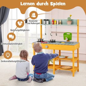 Costway Bahenní kuchyňka dětská venkovní dětská kuchyňka dřevěná s vodní funkcí
