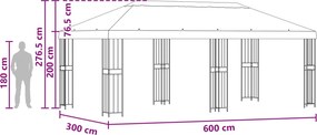 Zahradní altán 6 x 3 m Černá Polyester a ocel 190 gsm 3375991