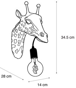 Vintage nástěnná lampa černá - Zvíře Žirafa