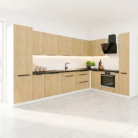 Kuchyňská linka CREMONA bc | 340x220 cm | ve tvaru L | UNI provedení | zásuvky PREMIUM BOX | bílá/cremona