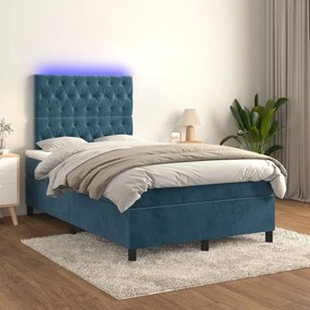 Box spring postel s matrací a LED tmavě modrá 120x200 cm samet 3136297