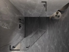 Mexen Lunar, L pětiúhelníkový sprchový kout naklápěcí doleva 80 x 100 cm, 8mm čiré sklo, grafitový profil, 831L-080L-100P-95-00-L