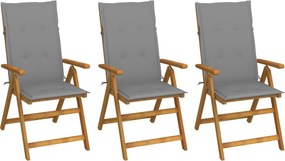 vidaXL Skládací zahradní židle s poduškami 3 ks masivní akáciové dřevo [3064089] Barva: Šedá
